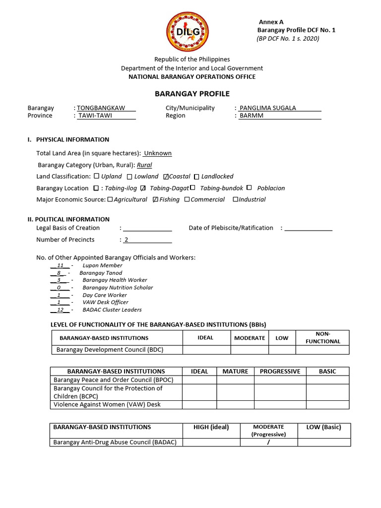 Barangay-Profile TONGBAutosaved) | PDF