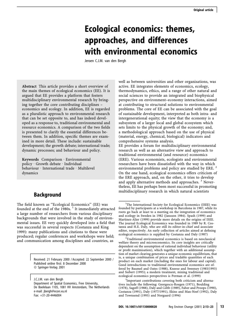 Ecological Economics Themes Approaches A | PDF