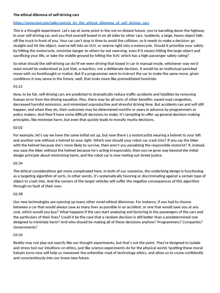 The Ethical Dilemma of Self-Driving Cars | PDF