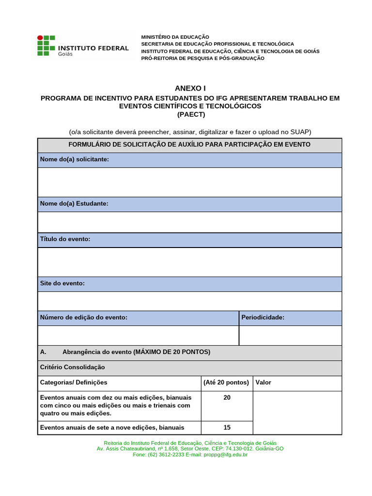 Anexo I - Perfil Do Evento - PAECT | PDF