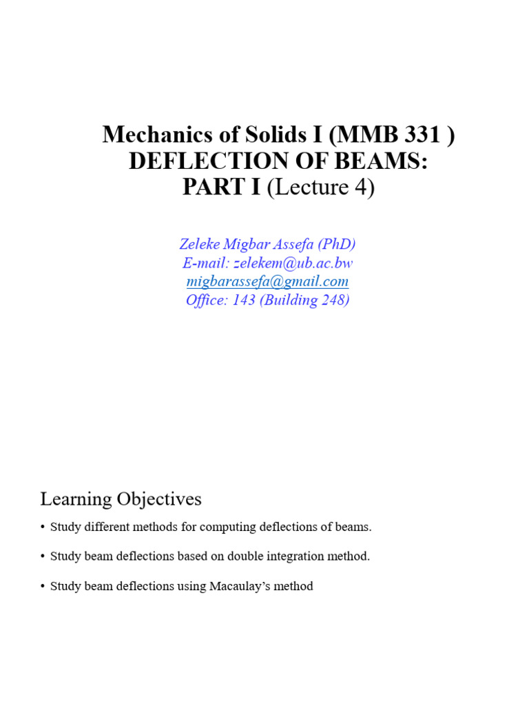 Lecture 4 Deflection and Slope Equation Part 1 | PDF