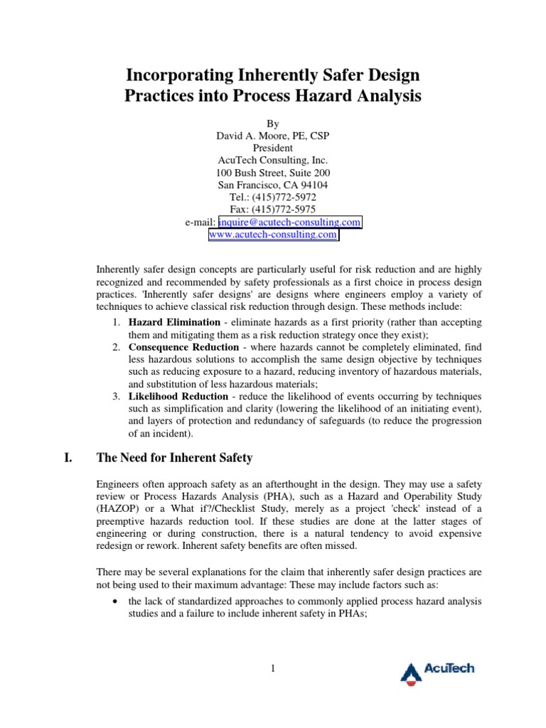 Inherently Safer Design Into PHA | Safety | Risk Management