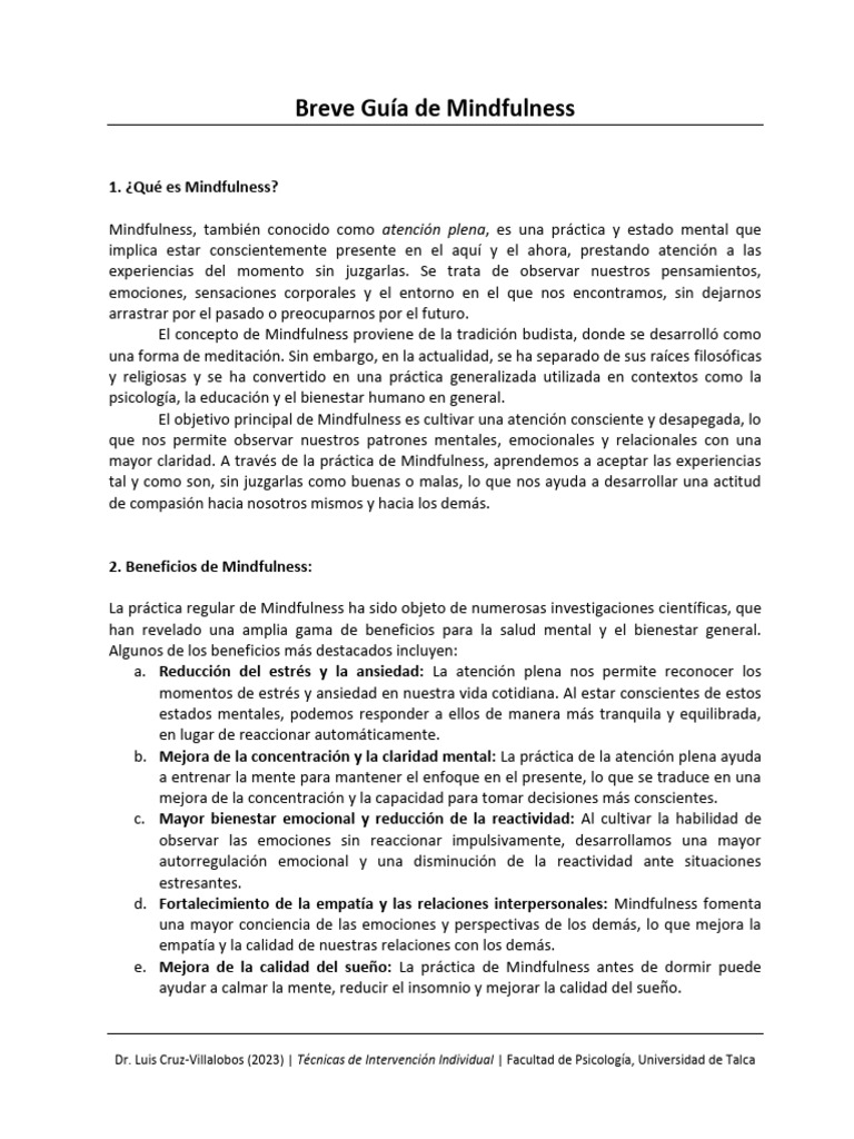 Breve Guía de Mindfulness - TII (DRLCV, 2023) | PDF
