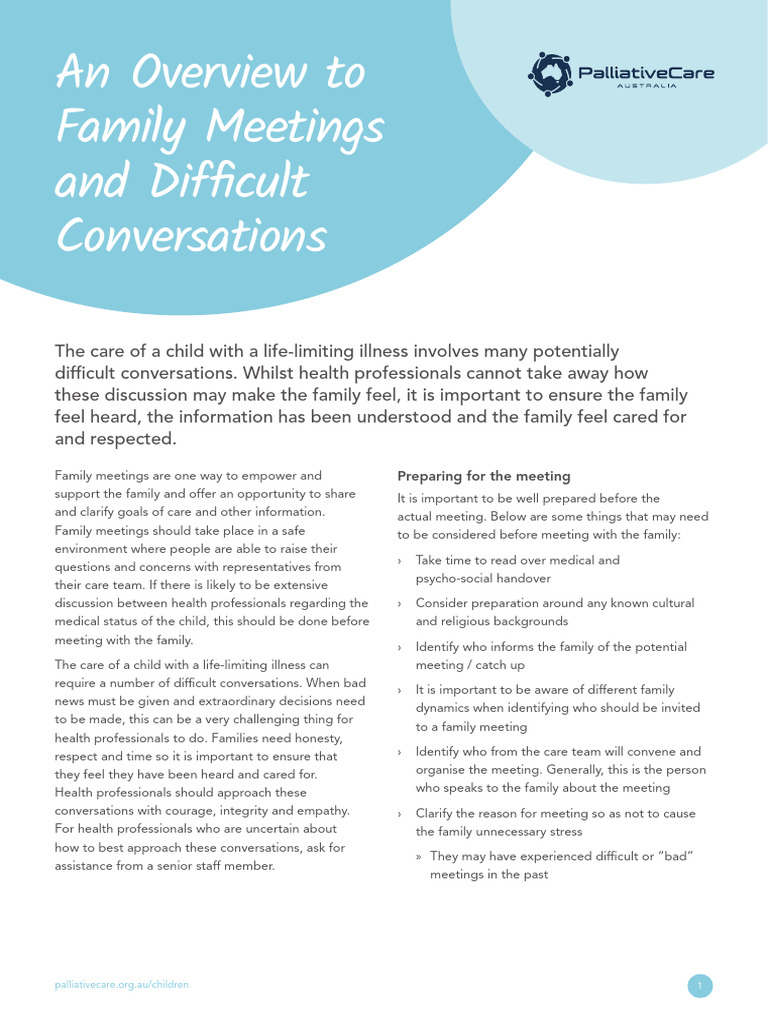 An Overview To Family Meetings and Difficult Conversations | PDF