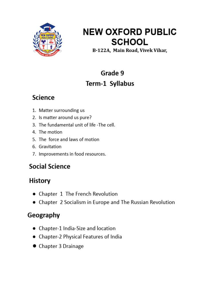 Grade 9, Term 1, Syllabus-1 | PDF