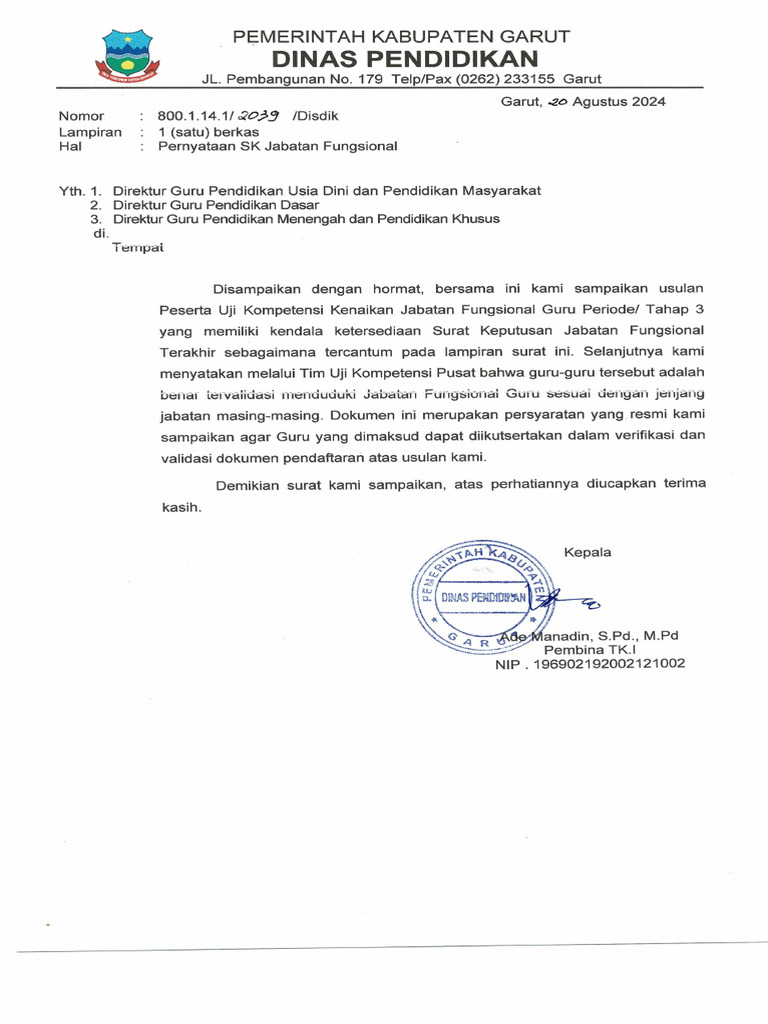 Surat Keterangan Menduduki Jabatan Ujikom Tahap3 2024 | PDF