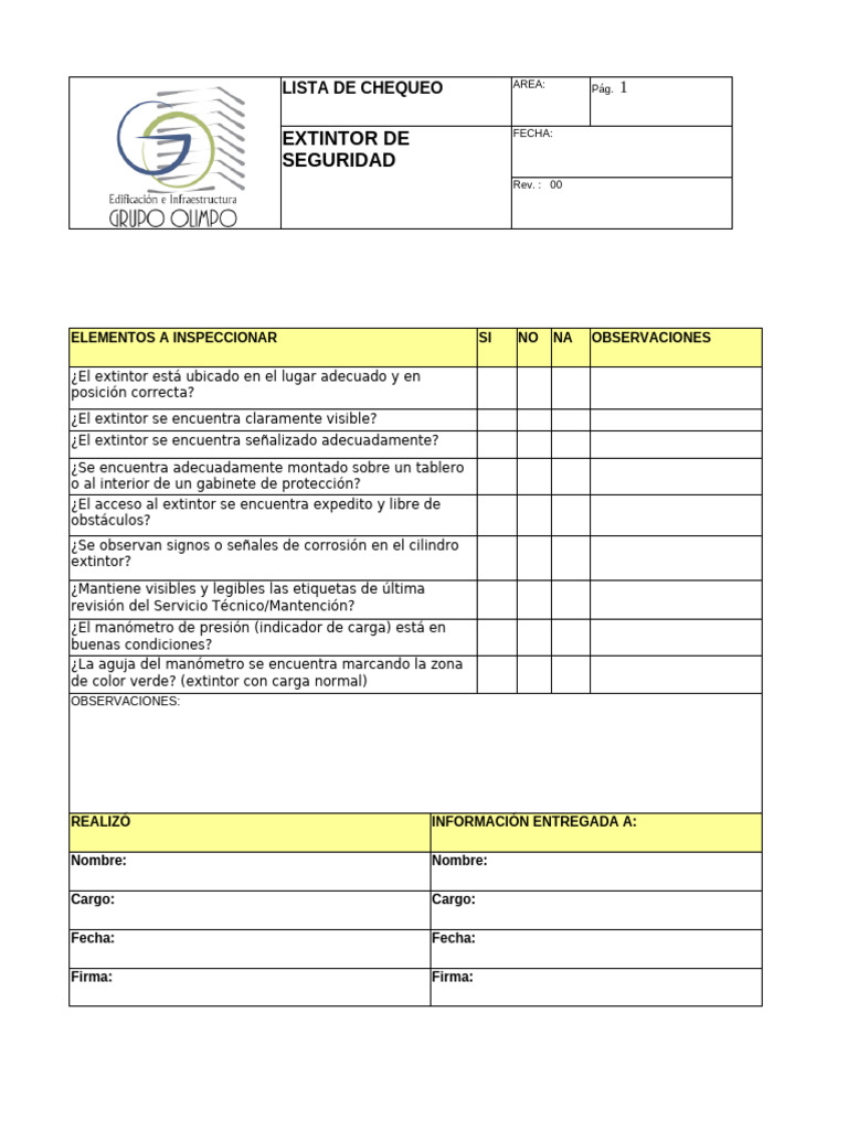 Extintor de Seguridad Check List | PDF