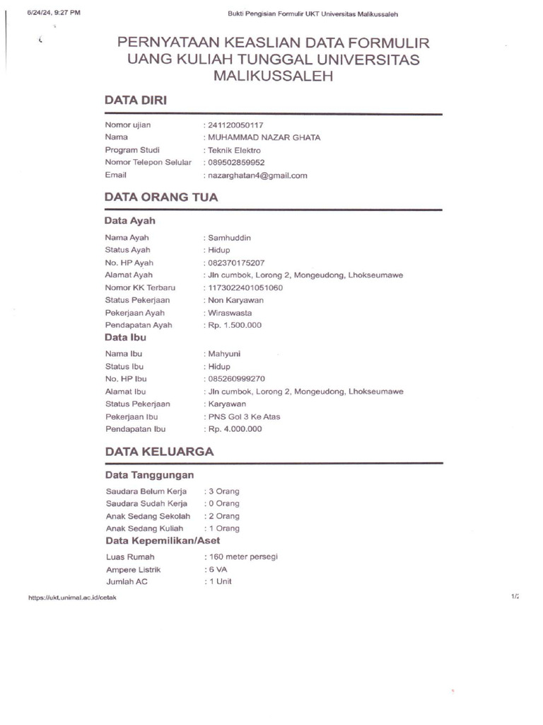 Pernyataan Keaslian Data Formulir - Compressed | PDF