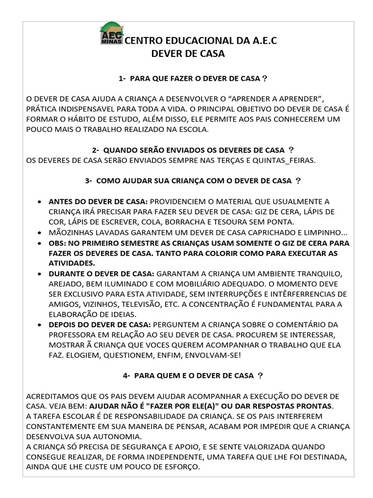 Informativo de Dever de Casa | PDF