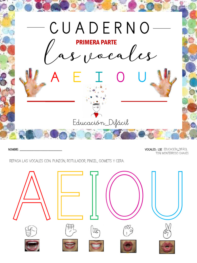 Cuaderno Vocales Infantil Lse. 1c2aa Parte 1 | PDF