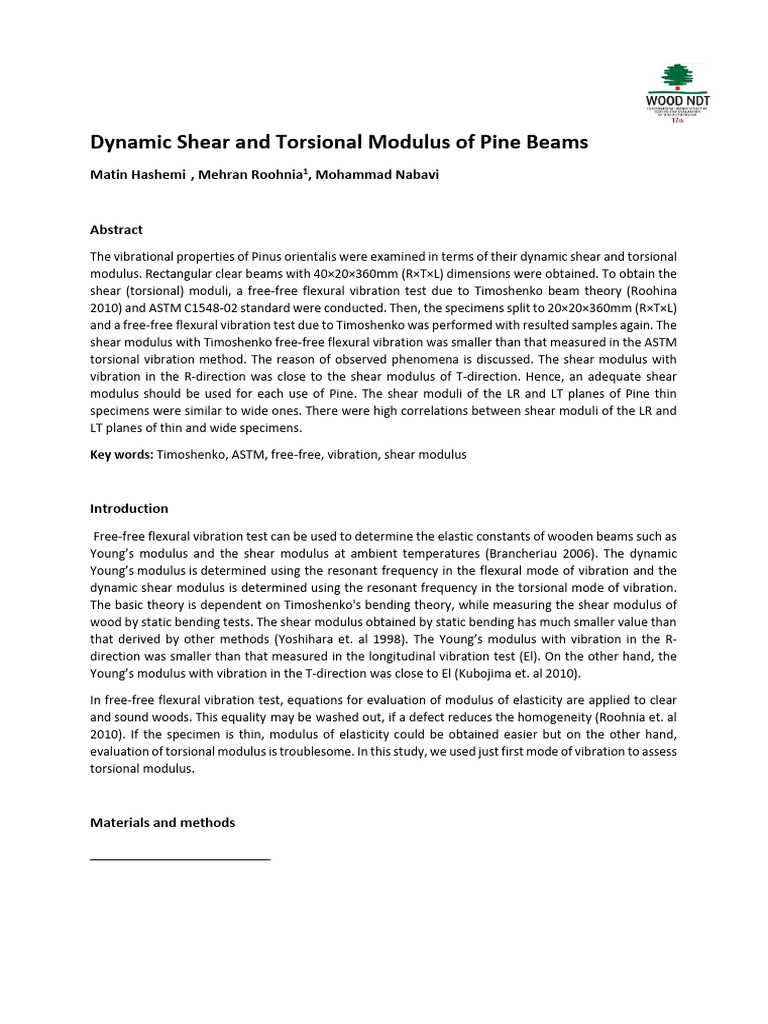 Hashemi Dynamic Shear and Torsional Modulus of Pine Beams | PDF