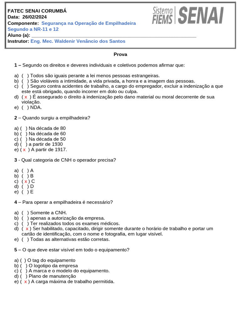 Empilhadeira Prova - Gabarito | PDF | Empilhadeira | Motores