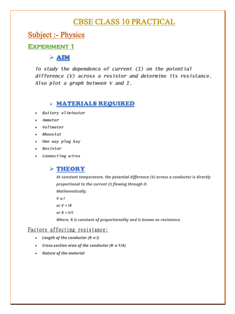 Cbse Class 10 Practical Physics | PDF