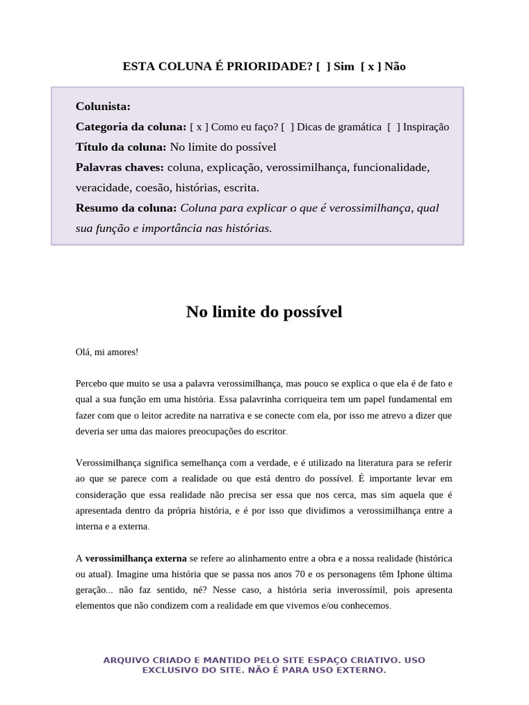 (COLUNA) No Limite Do Possível | PDF