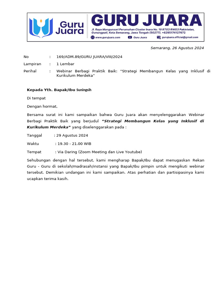 Contoh Surat Undangan Webinar | PDF