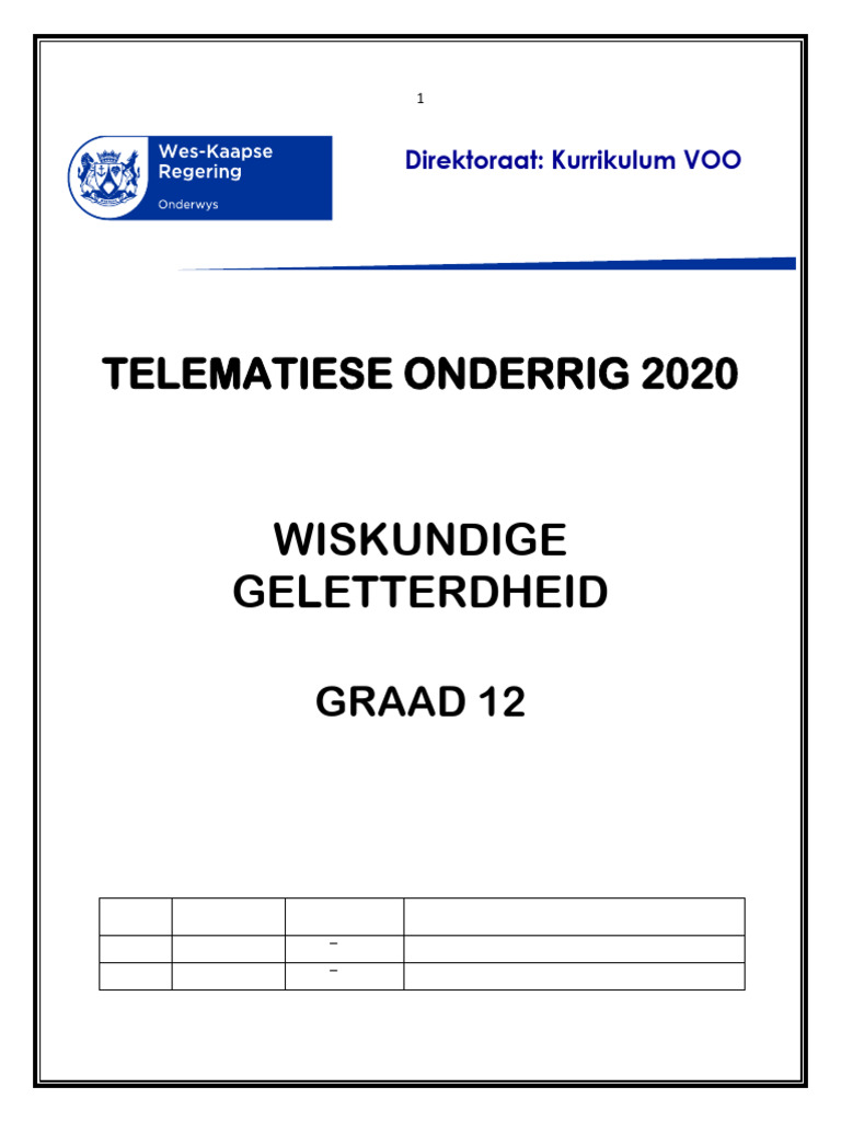 2020 Gr12 Wisk Geletterdheid WKBK | PDF