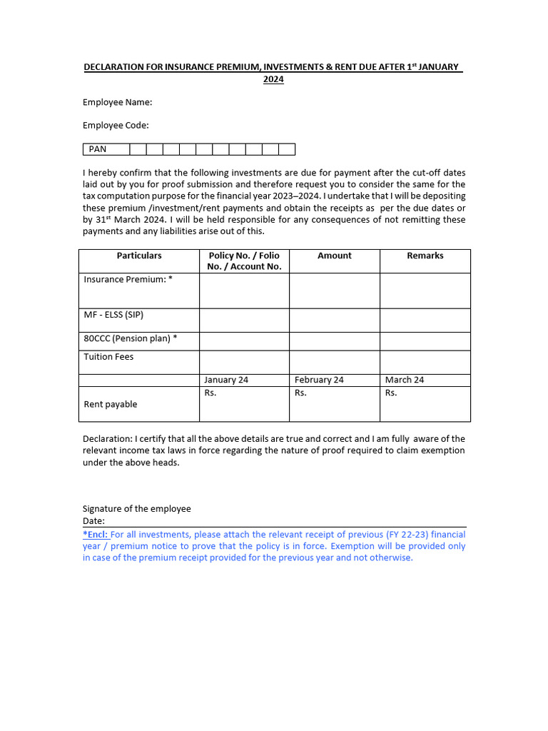 Future Declaration Forms For Tax Proofs | PDF
