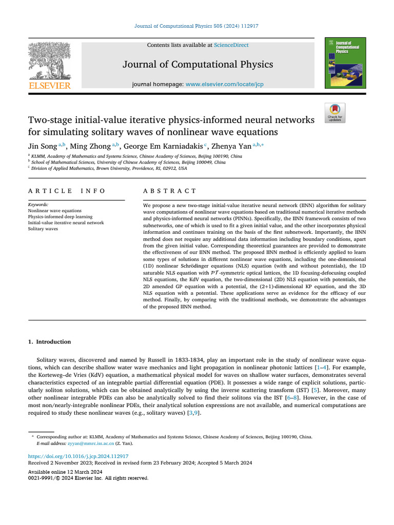 2024-JCP-Two-stage Initial-Value Iterative Physics-Informed Neural Networks For Simulating ...