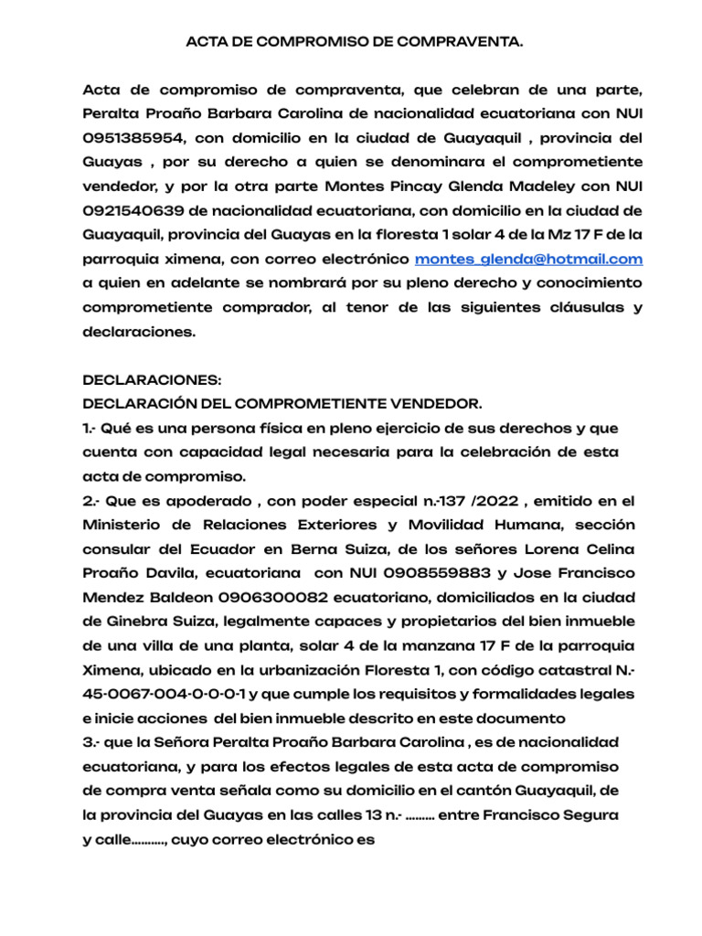 Acta de Compromiso de Compraventa Floresta | PDF