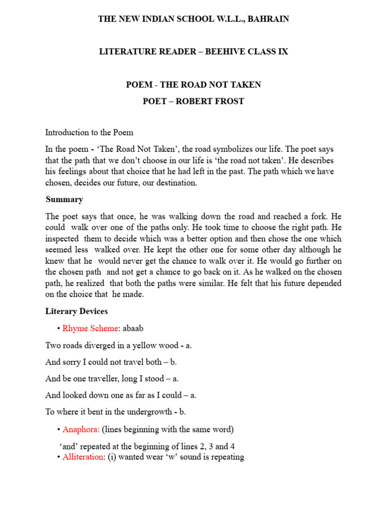 Poem The Road Not Taken | PDF