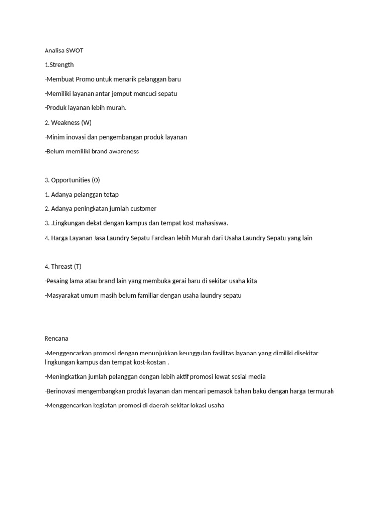 Analisa SWOT Cuci Sepatu | PDF