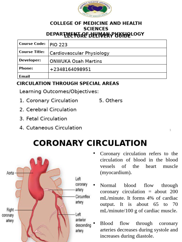 Lecture Delivery Guide Pio 223 WK 11 | PDF | Coronary Circulation ...
