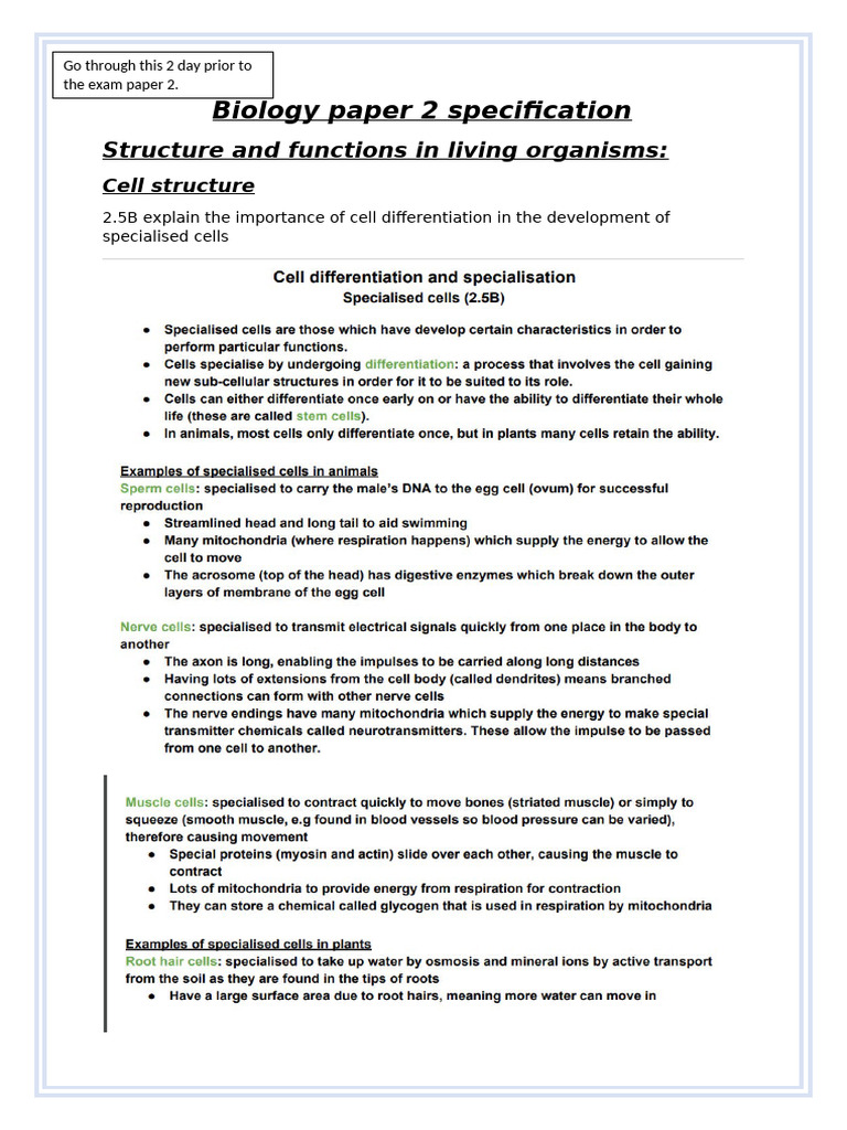 Biology Paper 2 Specification | PDF
