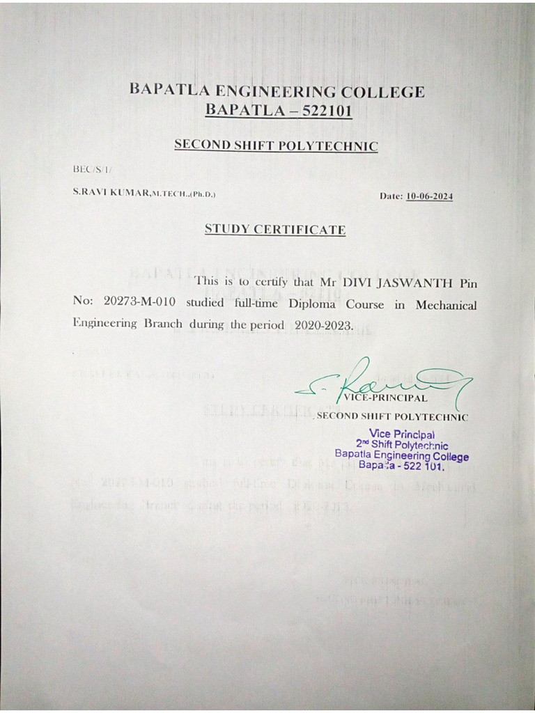 Diploma Study Certificate | PDF