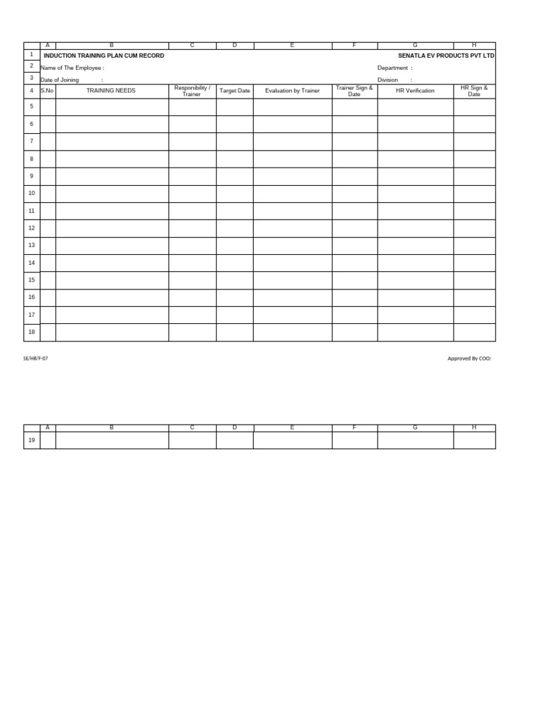 Induction Training Plan Cum Record | PDF