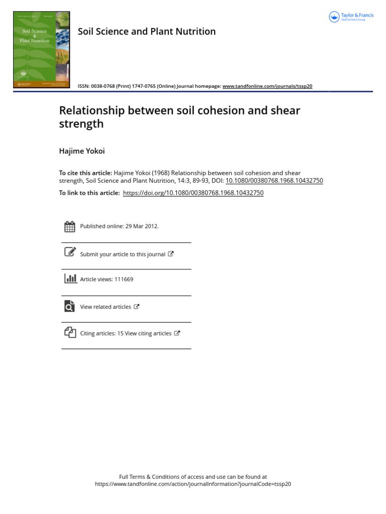 Relationship Between Soil Cohesion and Shear Strength | PDF