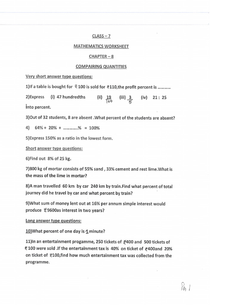 Class 7-Maths - Comparing Quantities | PDF