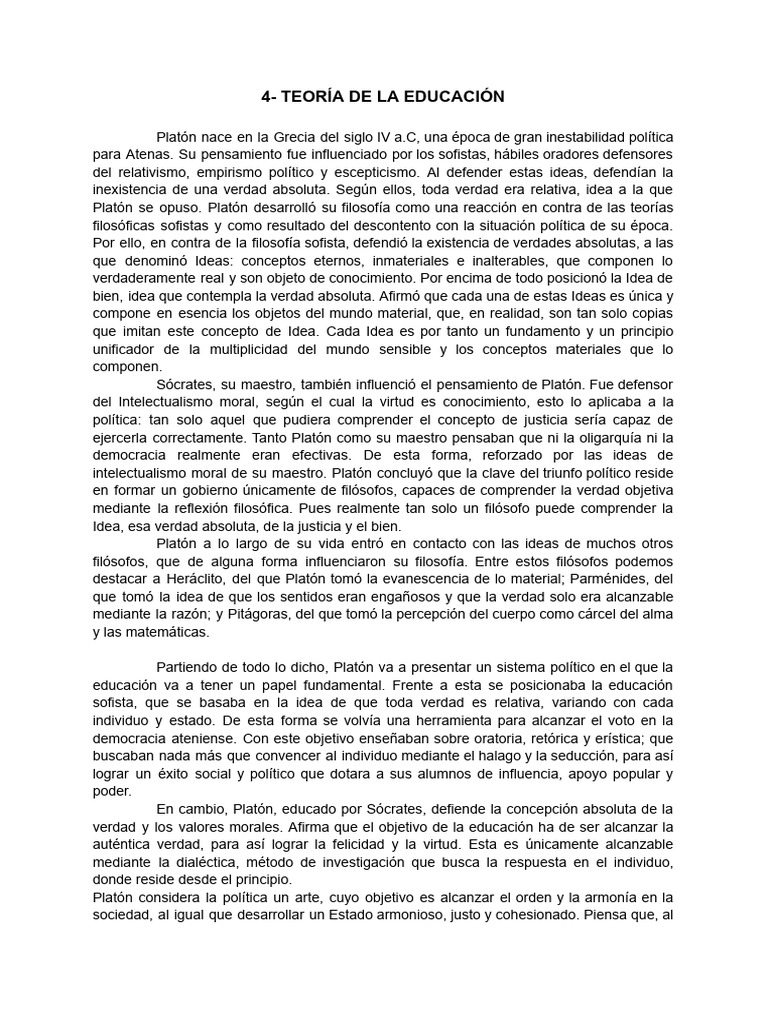 4 Teoría De La Educación Pdf Platón Filosofía