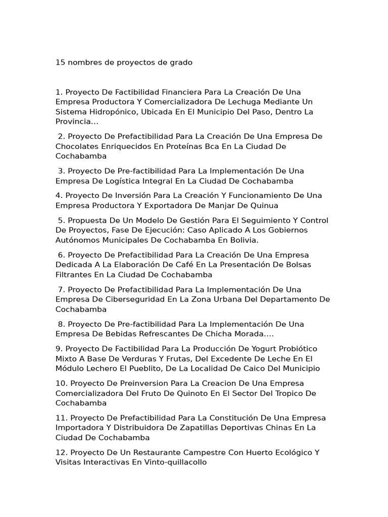 Augusto Yair Soliz LAE 15 Nombres de Proyectos | PDF