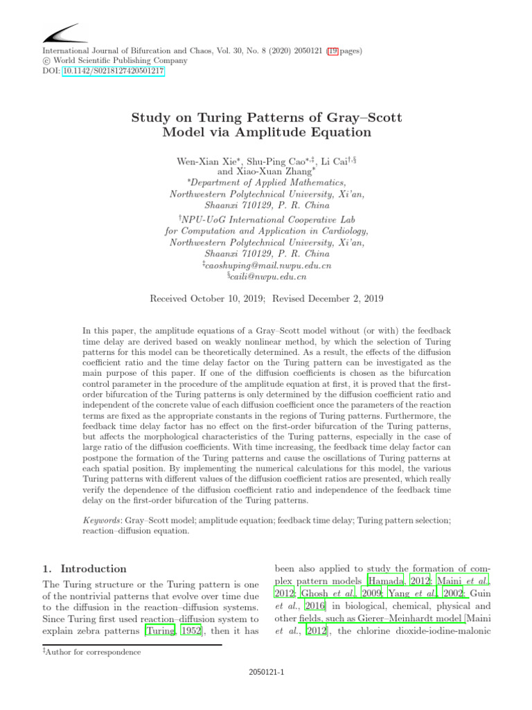 Amplitude Equation of Gray-Scott Model | PDF