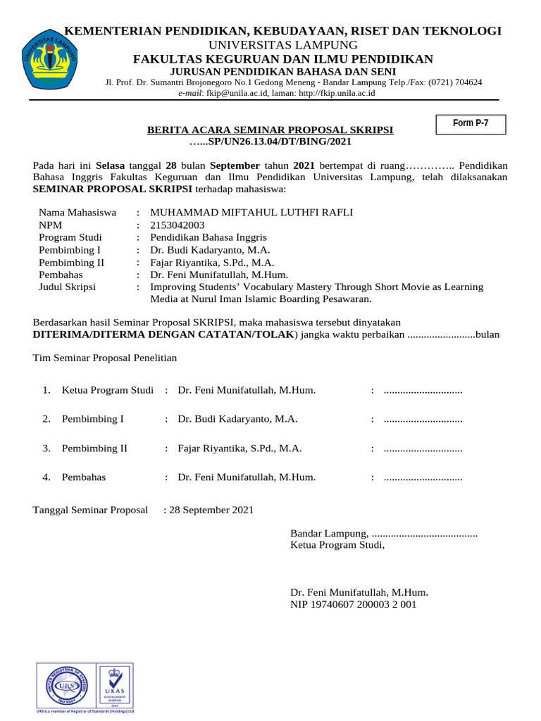 BERITA ACARA SEMINAR PROPOSAL SKRIPSI - Muhammad Miftahul Luthfi Rafli ...