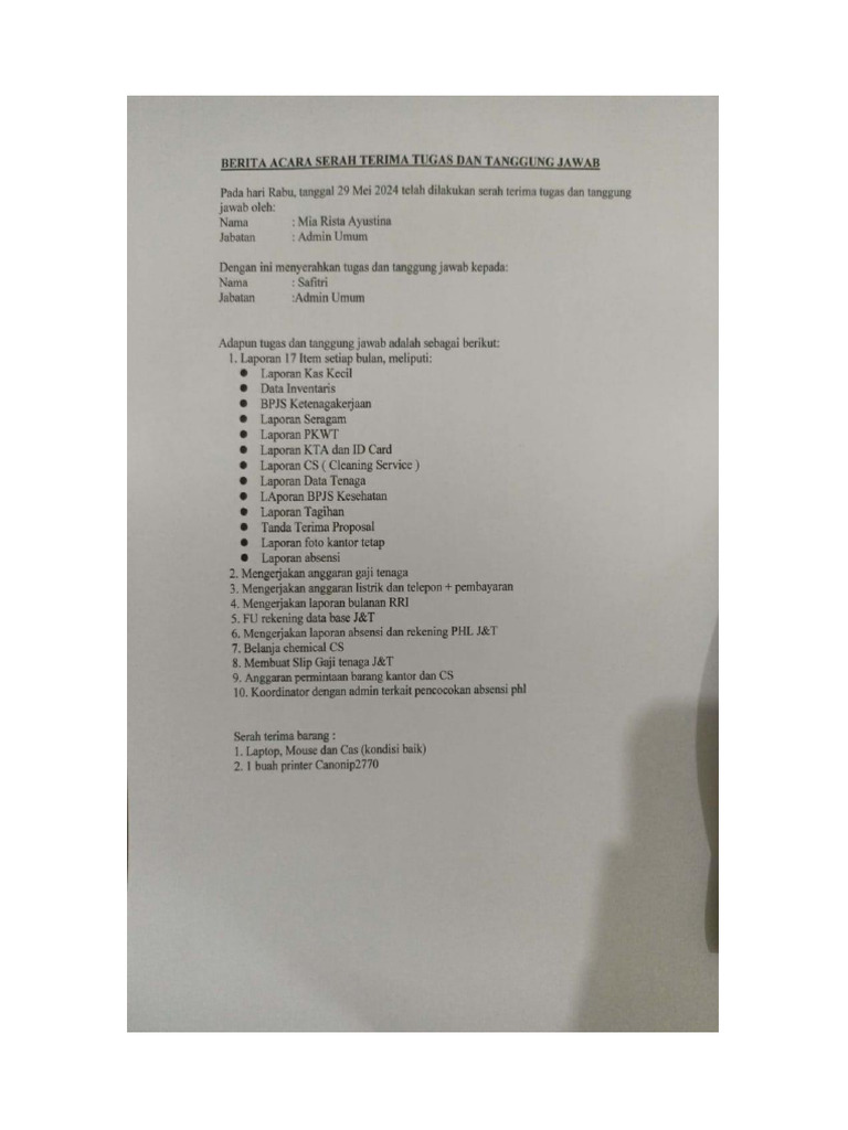 Contoh Serah Terima Jabatan | PDF