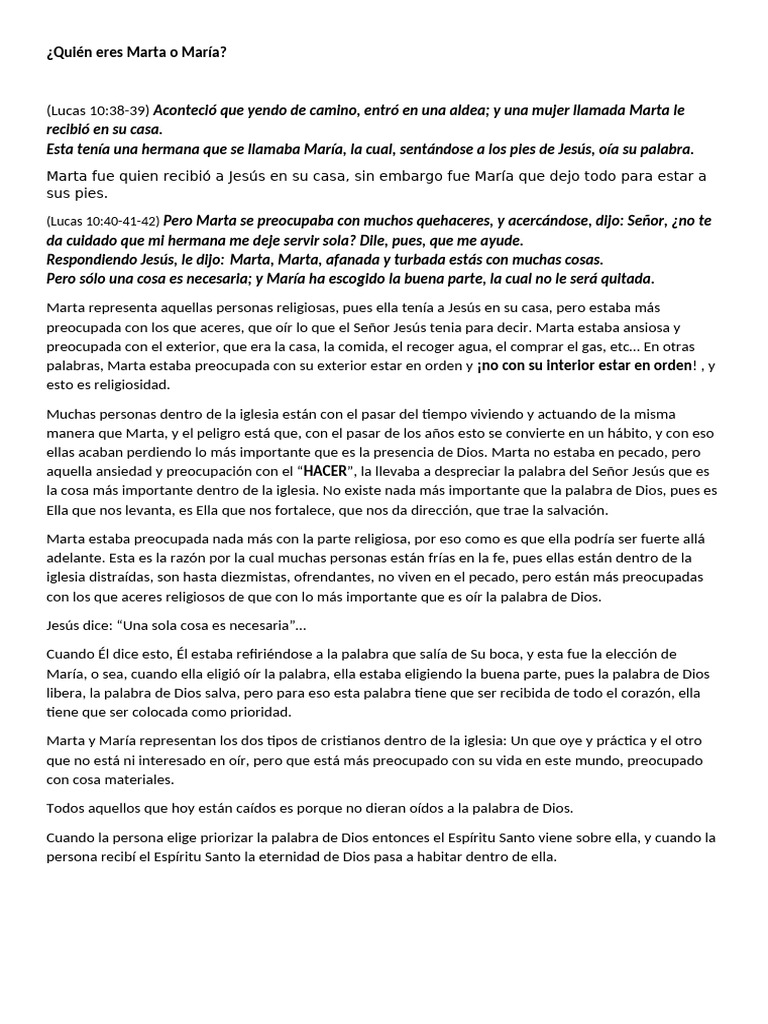 Quién Eres Marta o Maria | PDF | María, madre de Jesús | Dios