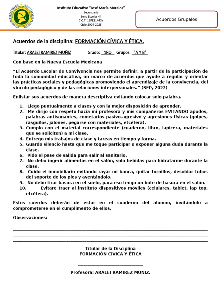 Acuerdos Grupales 1ab | PDF