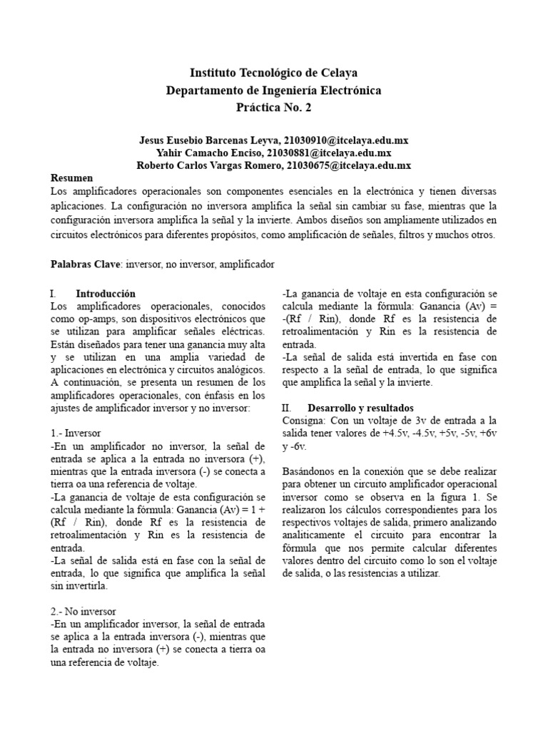 Practica 2 - OPAMS | PDF | Electrónica | Amplificador