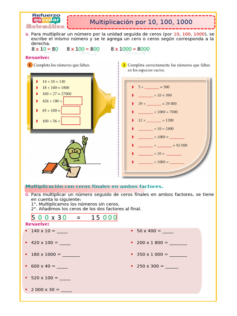 Ficha RE-Mat.-Multiplicacion Por 10, 100, 1000 | PDF
