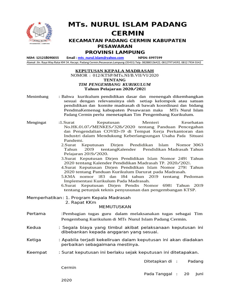 SK Tim Pengembang Kurikulum Fix | PDF