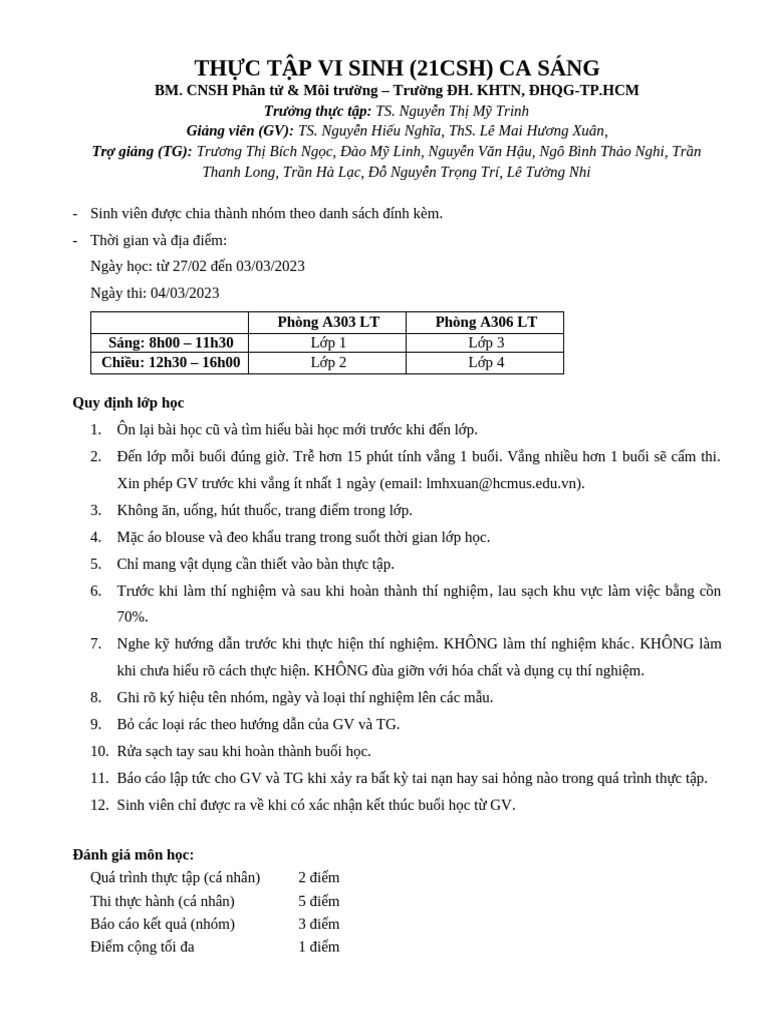 GIÁO TRÌNH TT VI SINH 21CSH Dành Cho L P CA SÁNG | PDF