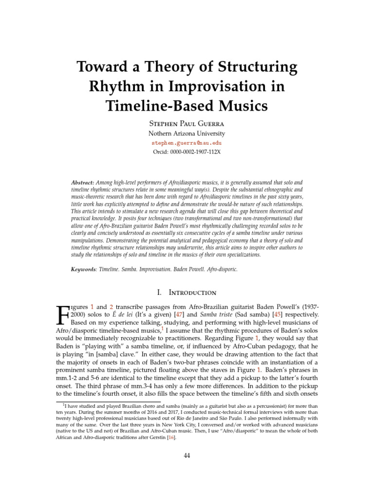 Toward A Theory of Structuring Rhythm in Improvisation in Timeline-Based Musics. MusMat ...