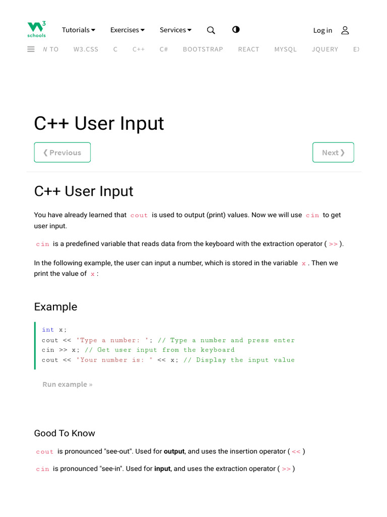C++ User Input | Pdf