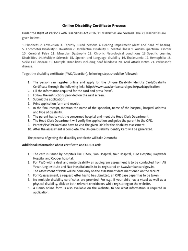 Online Disability Certificate Process | PDF