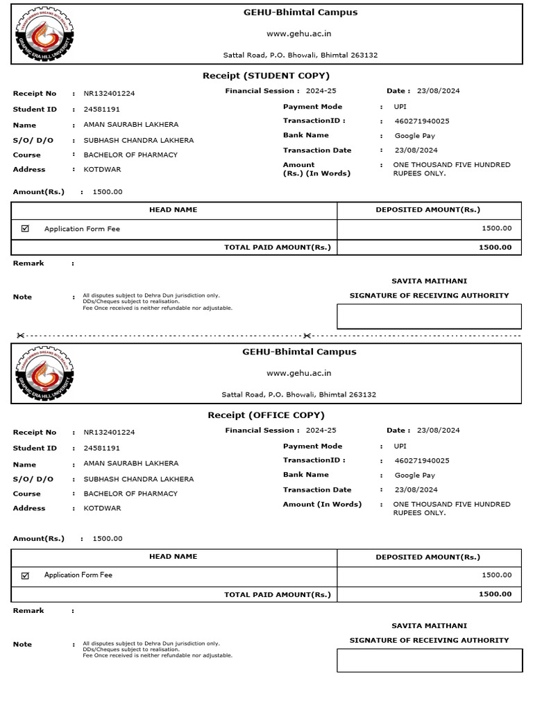 Hu - Ac.in: Application Form Fee | PDF
