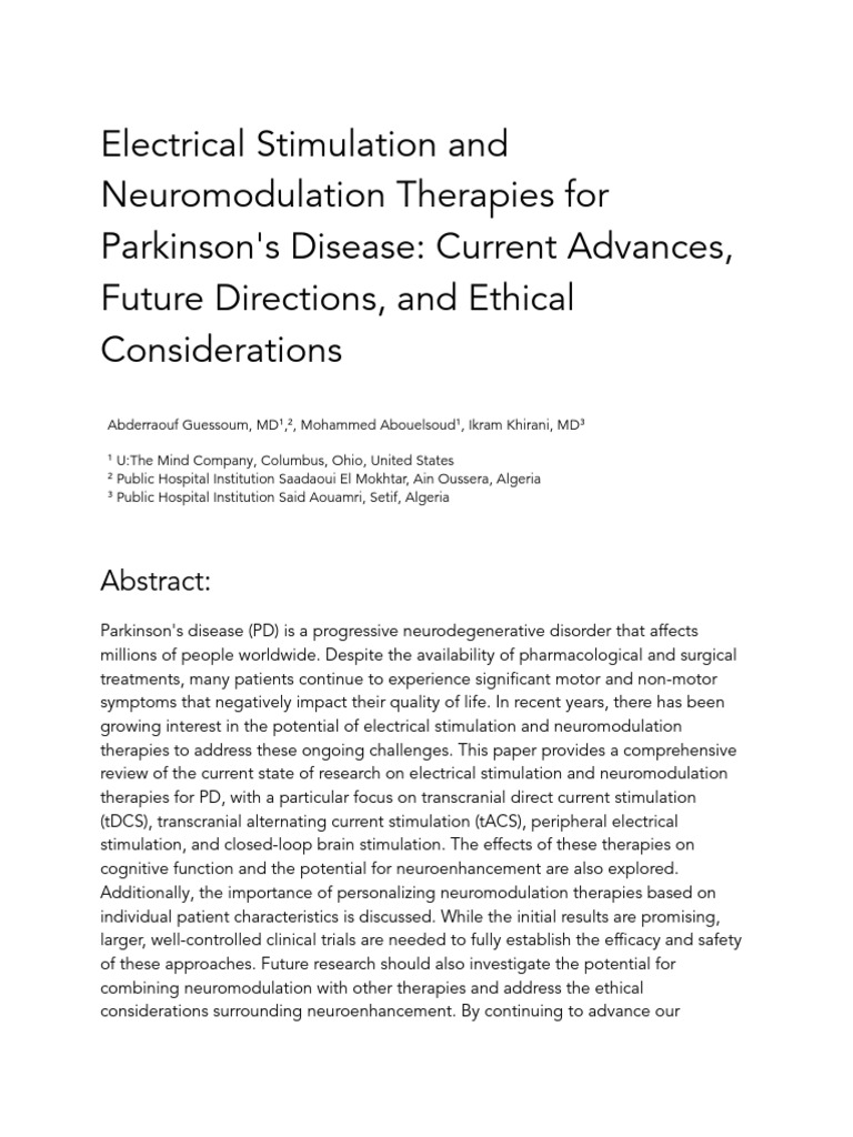 Electrical Stimulation for Parkinson's Disease | PDF | Deep Brain ...