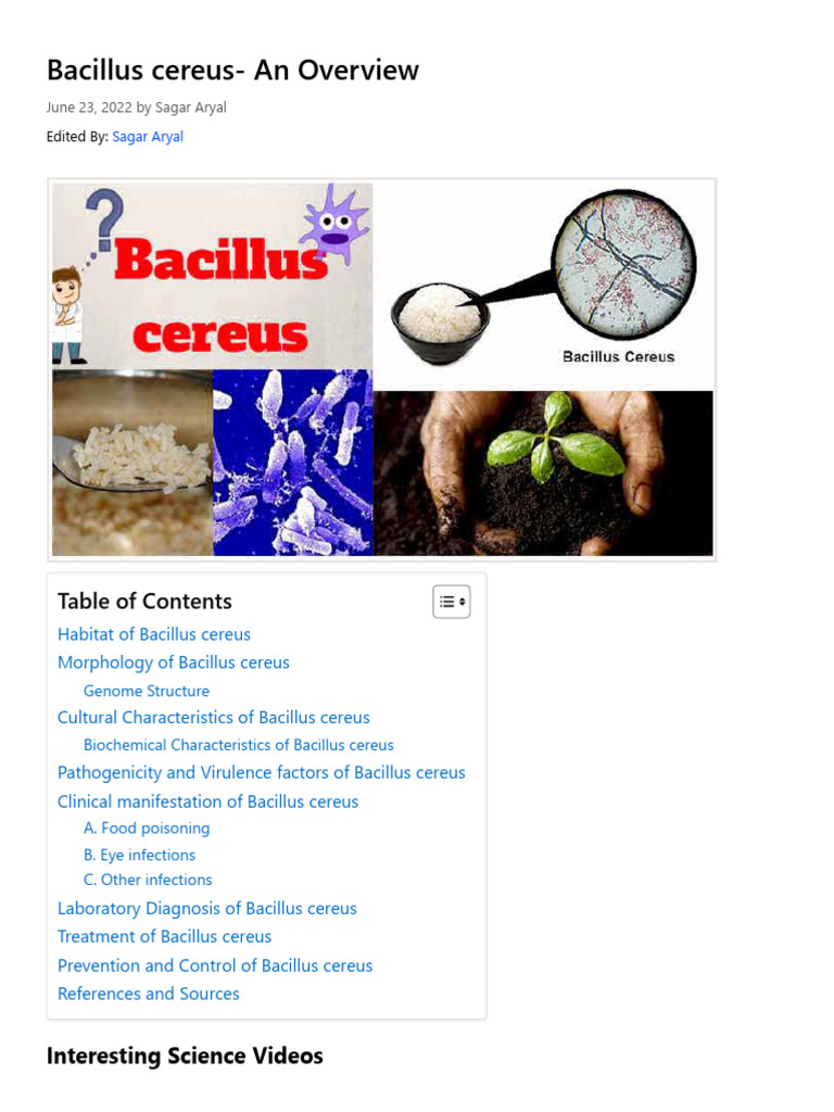 Bacillus Cereus - An Overview - Microbe Notes | PDF