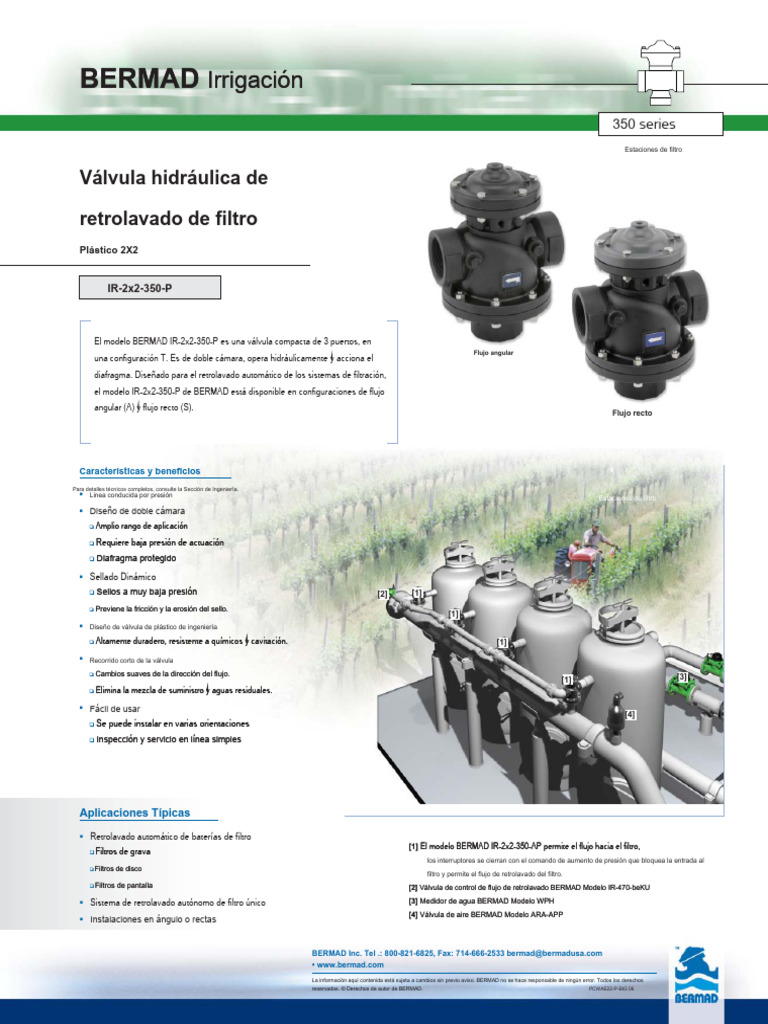 Valv Retrolavado Serie 350 2x2 Bermad Español - en .Es | PDF | Filtración