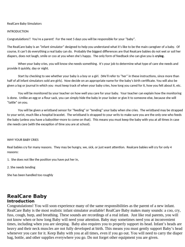 RealCare Baby Simulator Handbook 3 | PDF